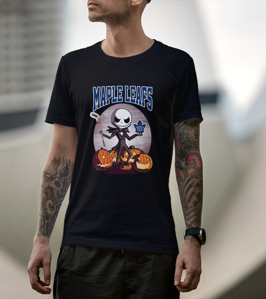 Maple Leafs Jack Skellington Halloween Toronto Hockey Pumpkins T-Shirt