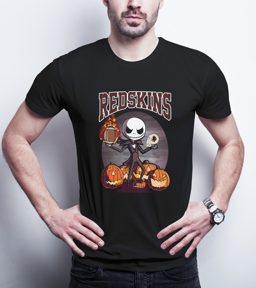 Redskins Jack Skellington Halloween Pumpkins Football Nfl Theme T-Shirt