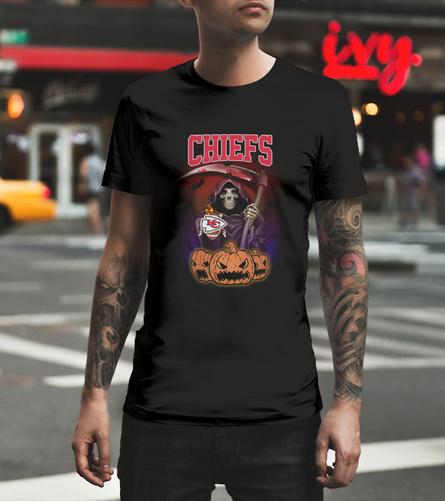 Kansas City Chiefs Reaper Halloween Pumpkins NFL T-Shirt