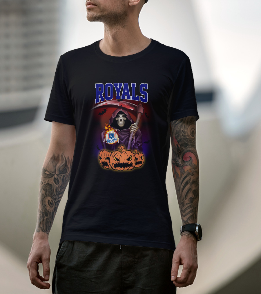 Kansas City Royals Halloween Reaper With Scythe And Pumpkins T-Shirt