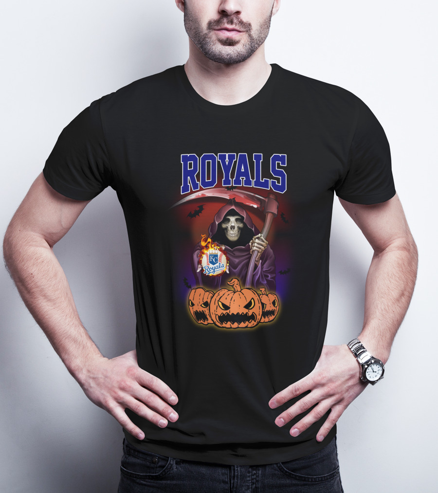 Kansas City Royals Halloween Reaper With Scythe And Pumpkins T-Shirt
