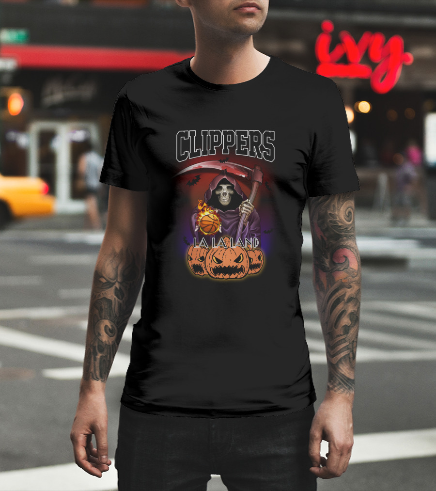 Clippers Halloween Reaper La La Land Basketball T-Shirt
