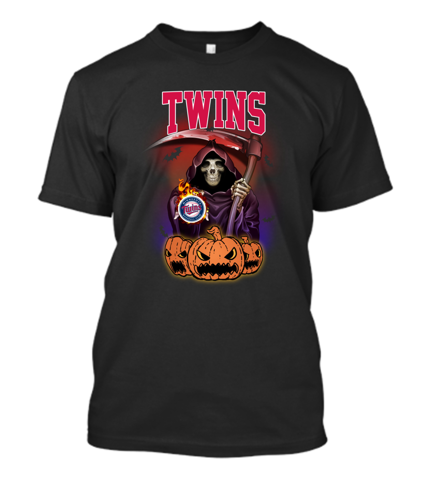 Twins Grim Reaper Halloween Scythe Pumpkins Minnesota Baseball T-Shirt