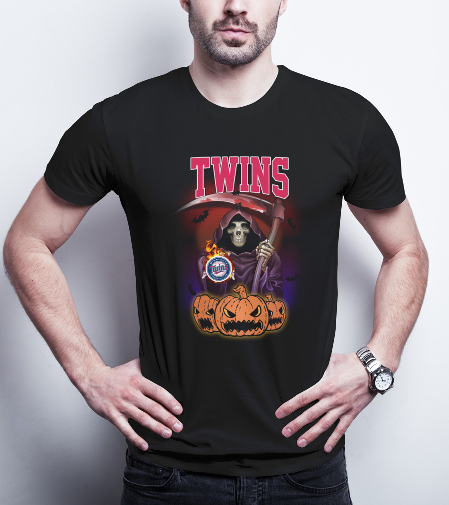 Twins Grim Reaper Halloween Scythe Pumpkins Minnesota Baseball T-Shirt