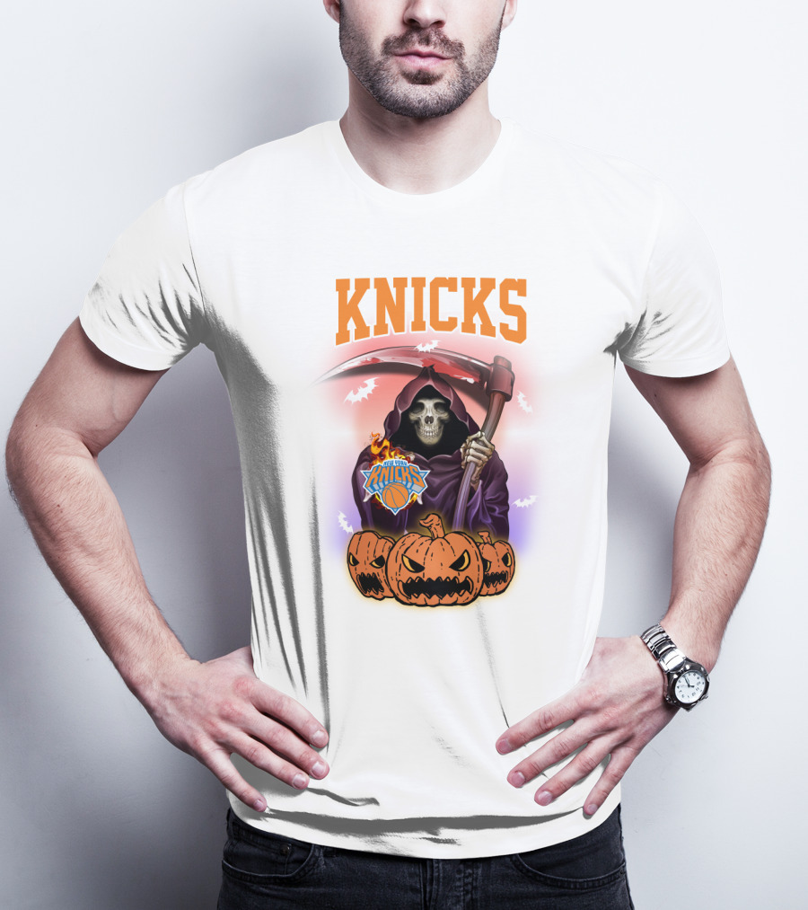 Knicks Grim Reaper Halloween Pumpkins New York Basketball T-Shirt