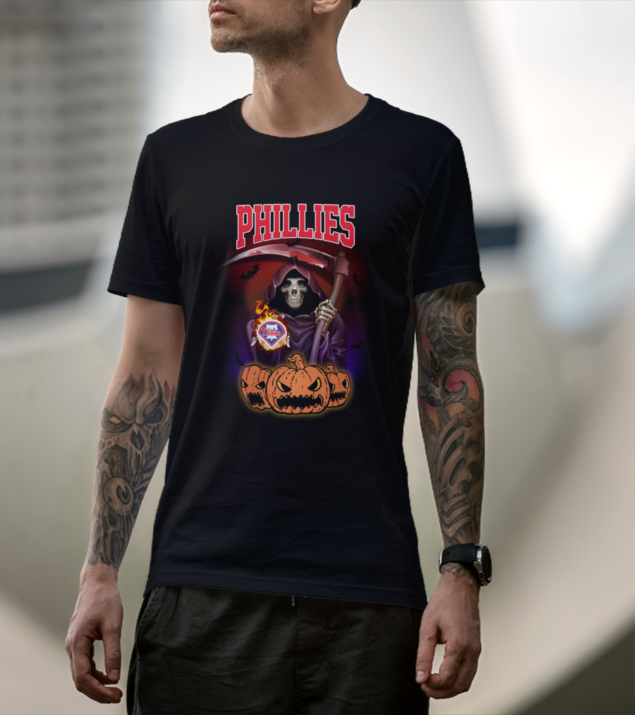 Phillies Reaper With Scythe And Pumpkins Halloween T-Shirt
