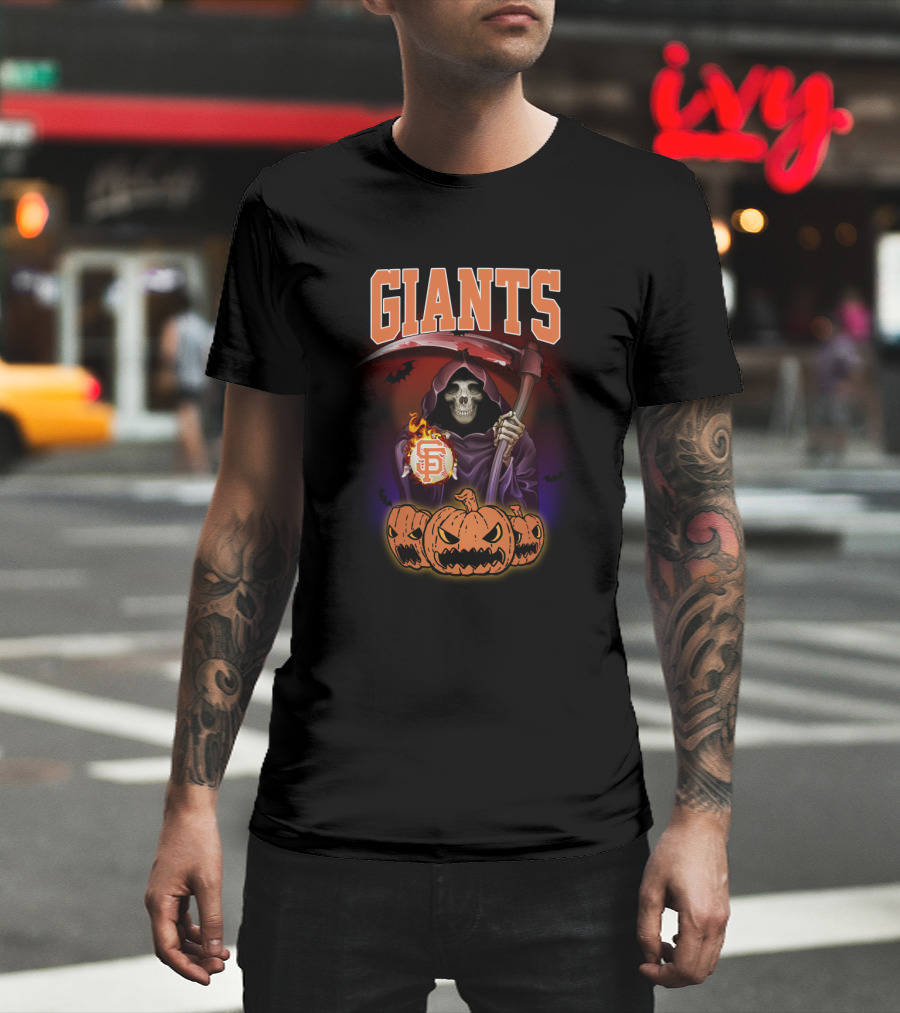 San Francisco Giants Grim Reaper Halloween Baseball Pumpkin T-Shirt