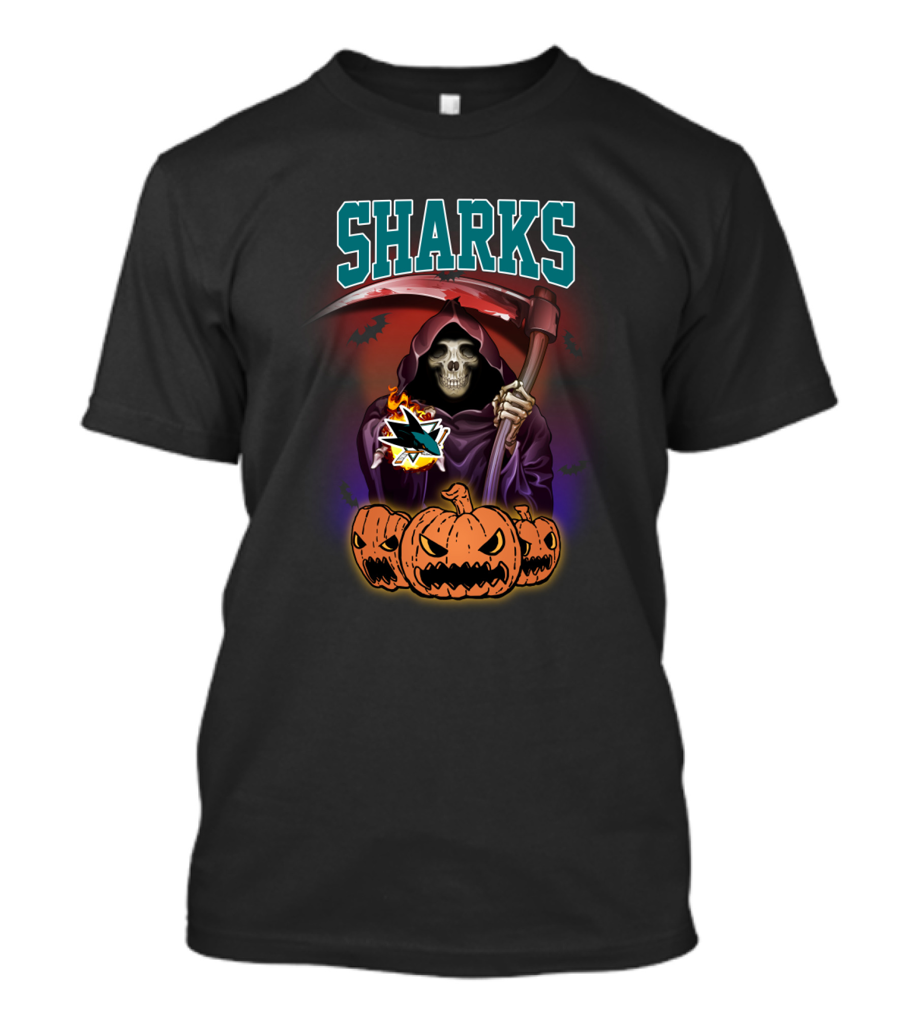 Sharks Reaper With Scythe And Pumpkins San Jose T-Shirt