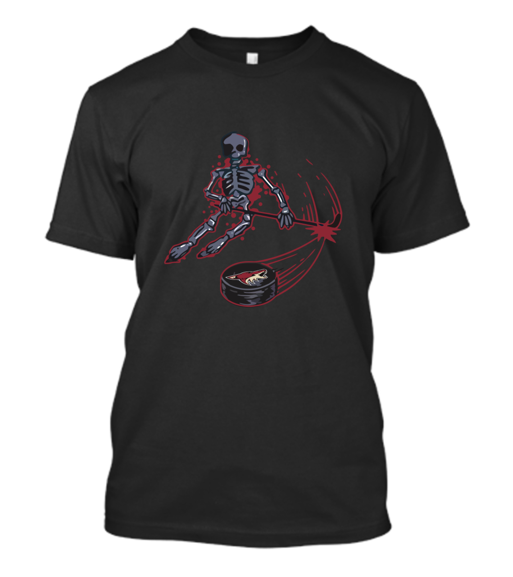 Skeleton Playing Ice Hockey With Arizona Coyotes Puck T-Shirt