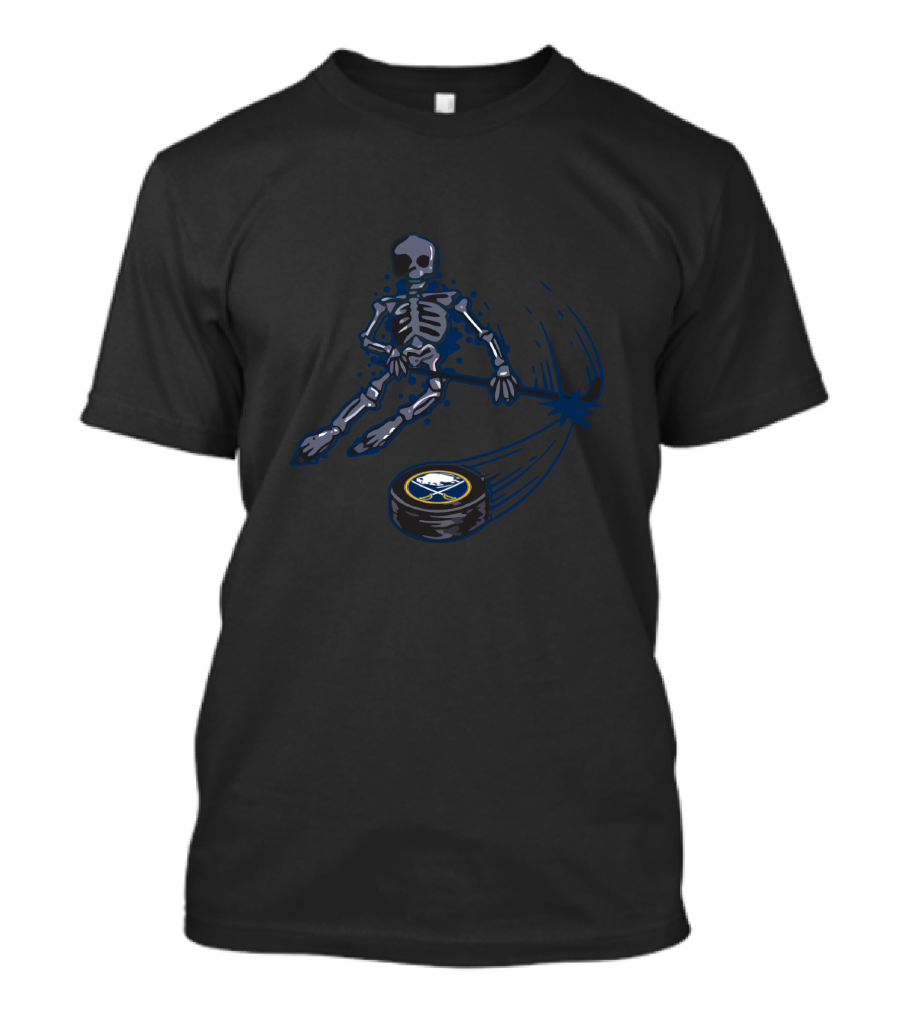 Buffalo Sabres Skeleton Playing Ice Hockey With Team Logo Puck T-Shirt