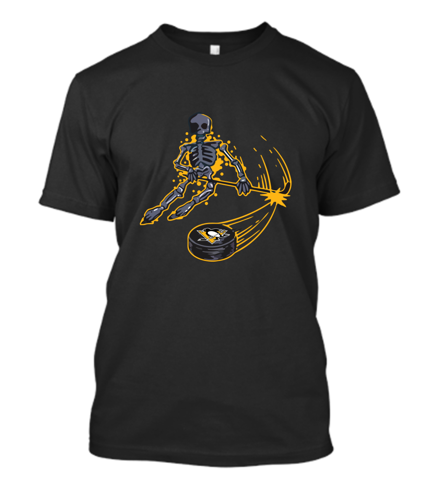Pittsburgh Penguins Skeleton Playing Ice Hockey With Logo Puck T-Shirt