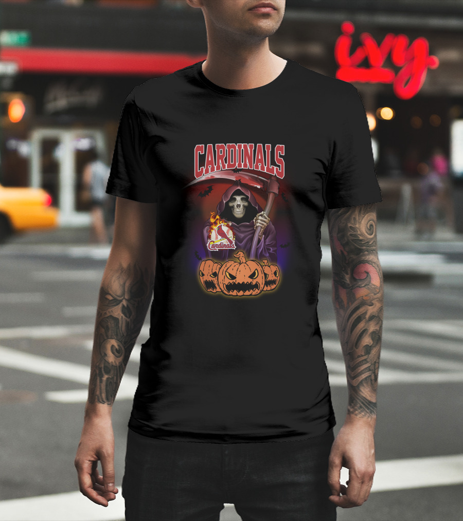 Cardinals Grim Reaper Halloween St. Louis Baseball Pumpkins T-Shirt