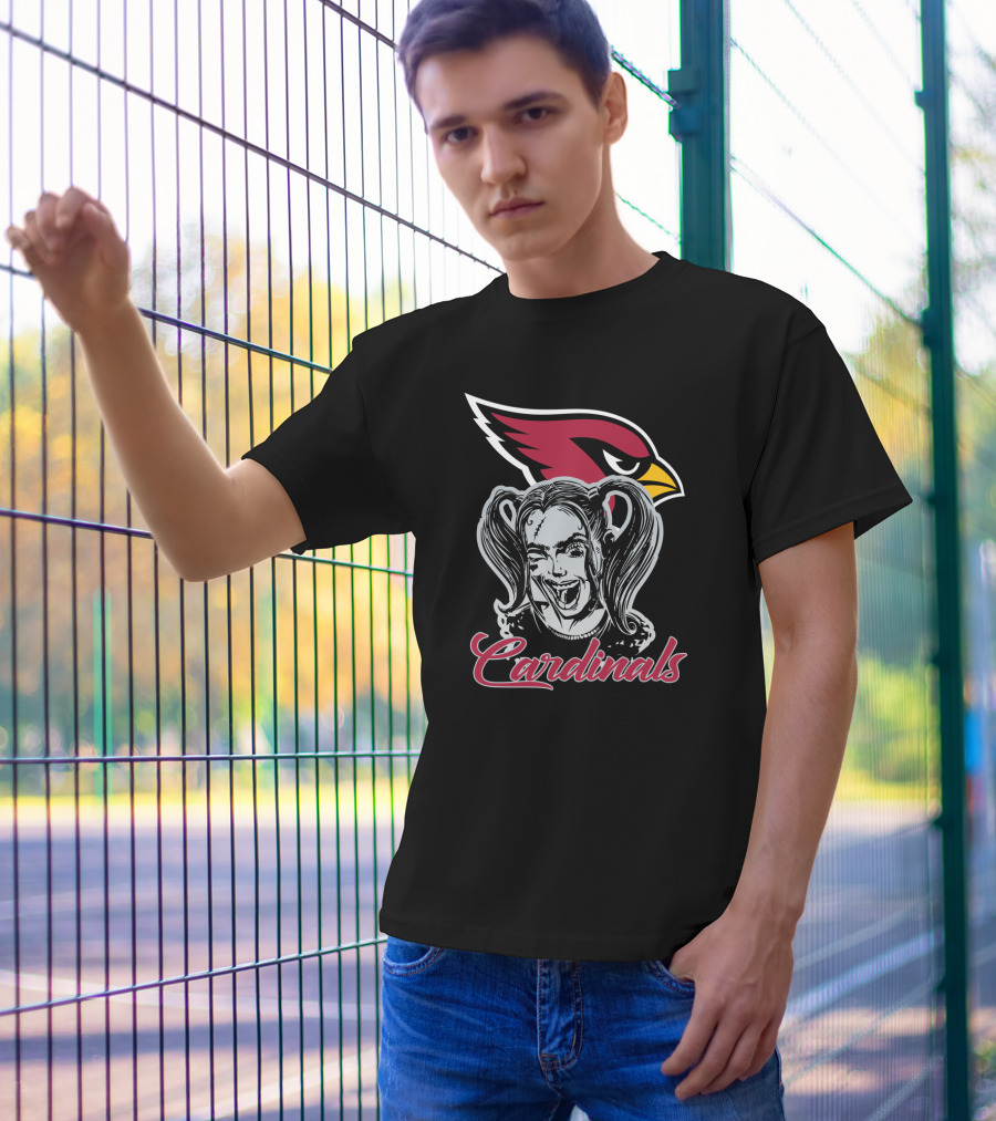 Harley Quinn And Arizona Cardinals Fans Enthusiast Icon With Cardinal Logo And Bold T-Shirt
