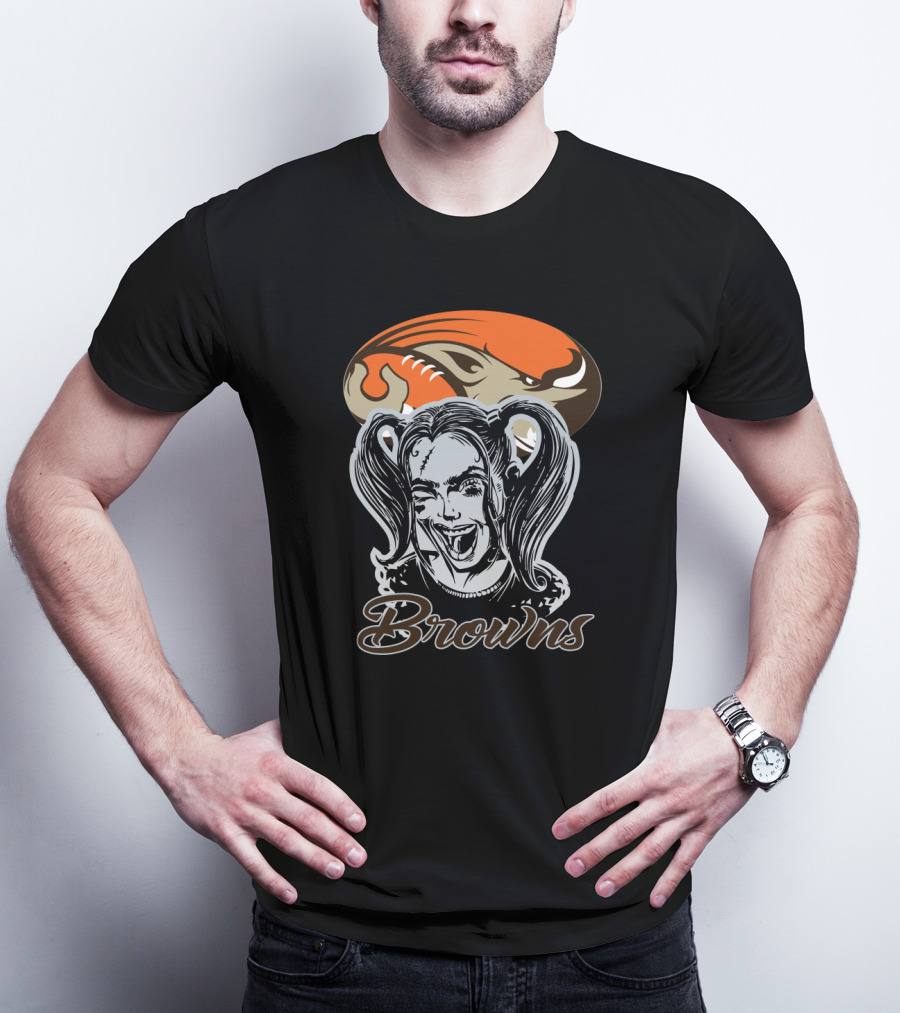 Harley Quinn Browns Fan With Cleveland Football T-Shirt