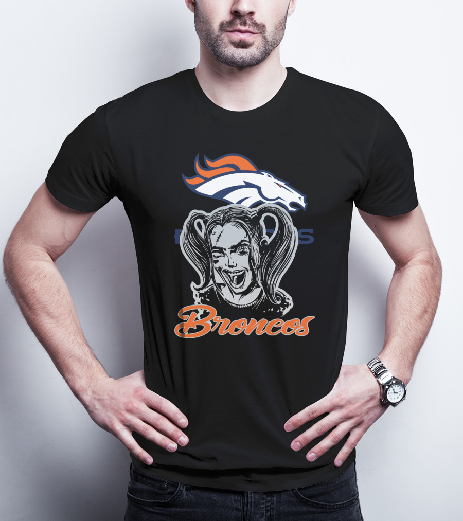 Harley Quinn Broncos Fans Denver Broncos Logo Combination T-Shirt
