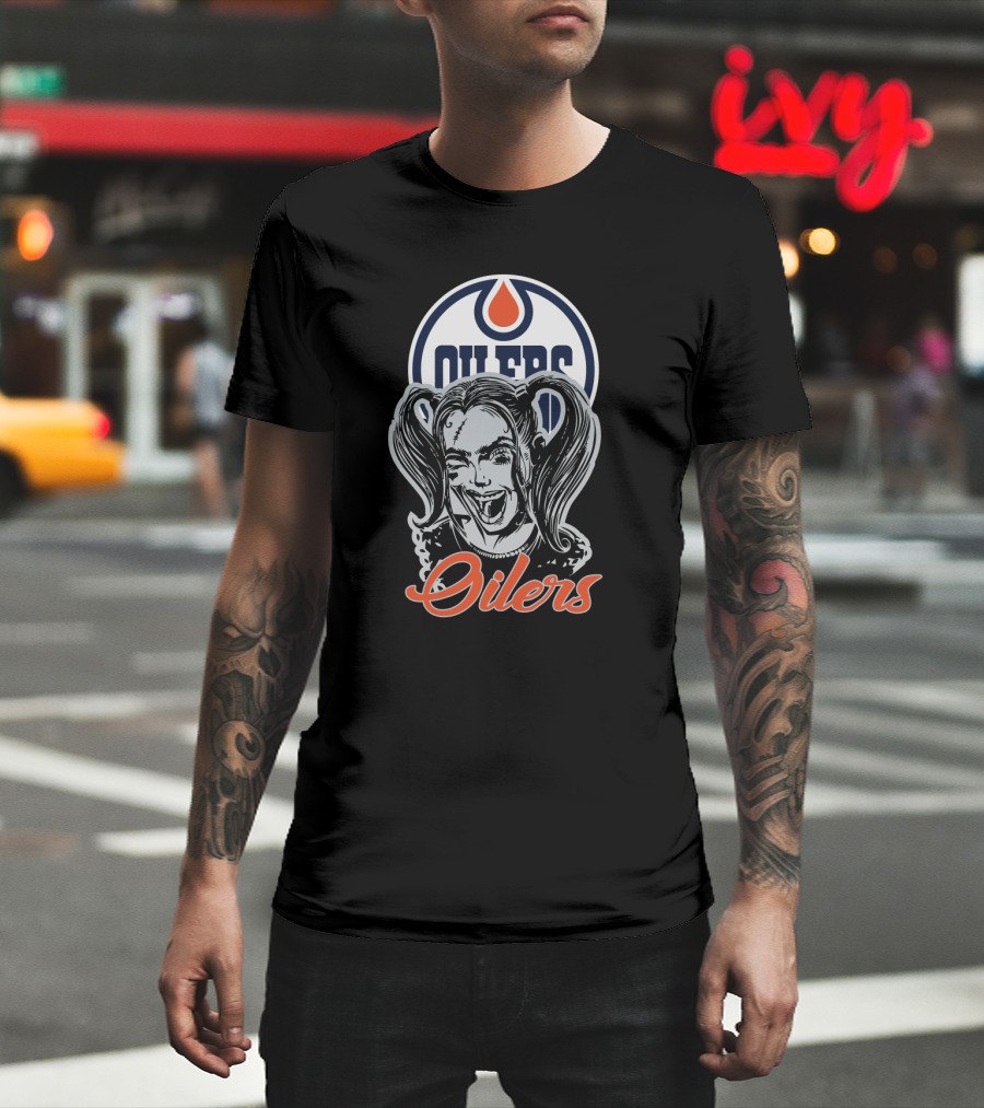 Oilers Fans With Harley Quinn Face And Edmonton Oilers T-Shirt