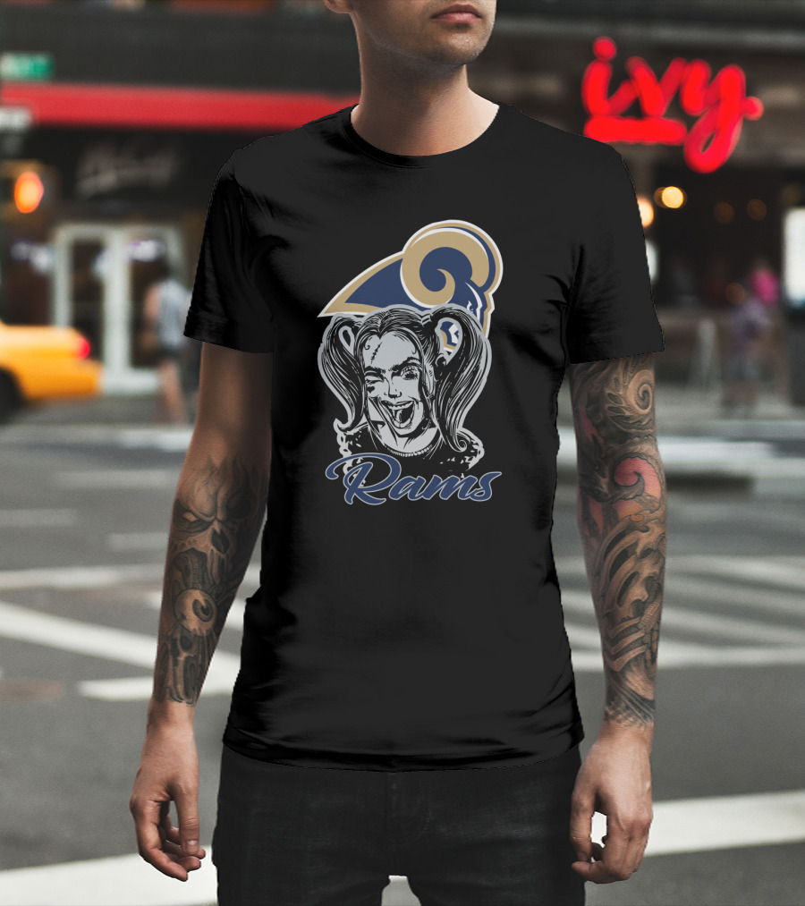 Harley Quinn With Los Angeles Rams Logo Rams Fans T-Shirt