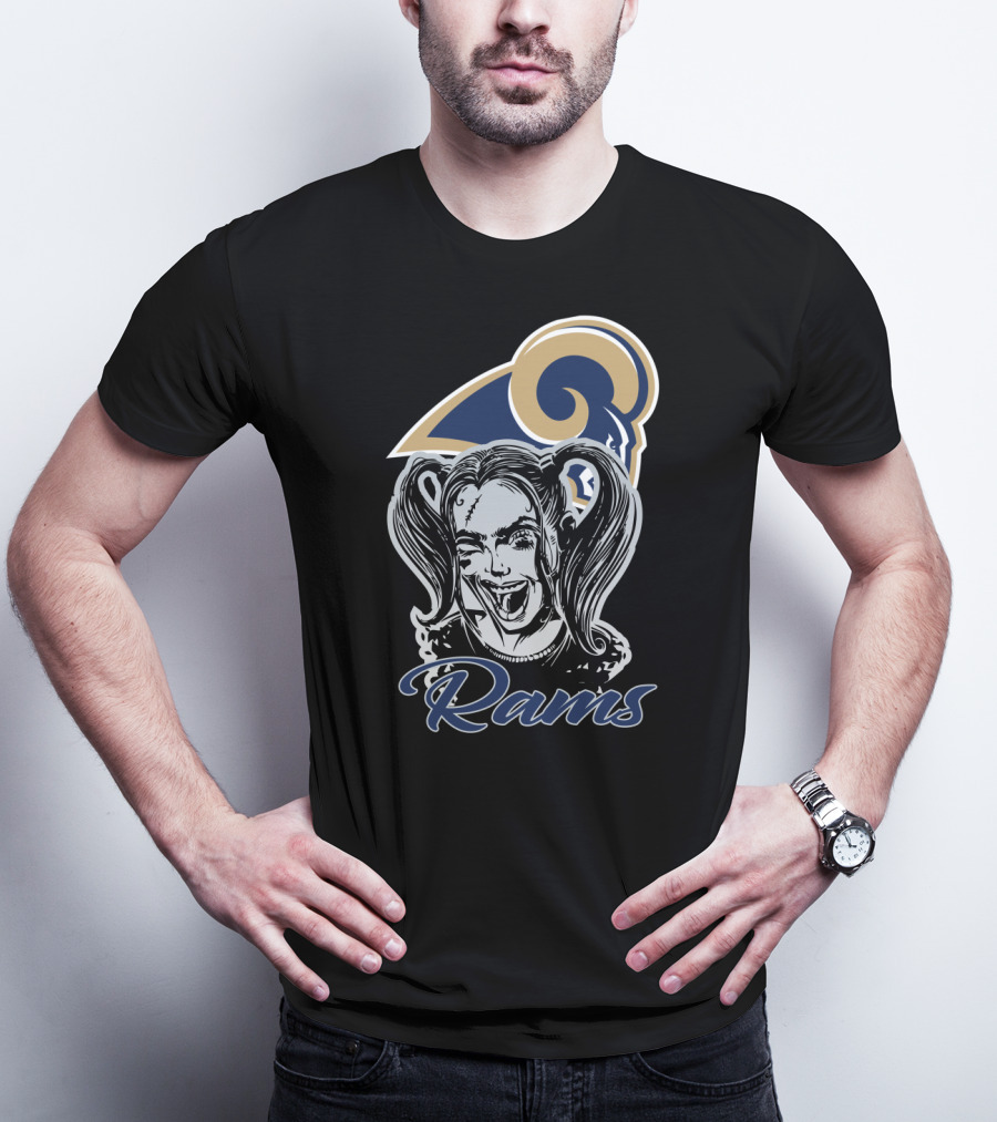Harley Quinn With Los Angeles Rams Logo Rams Fans T-Shirt