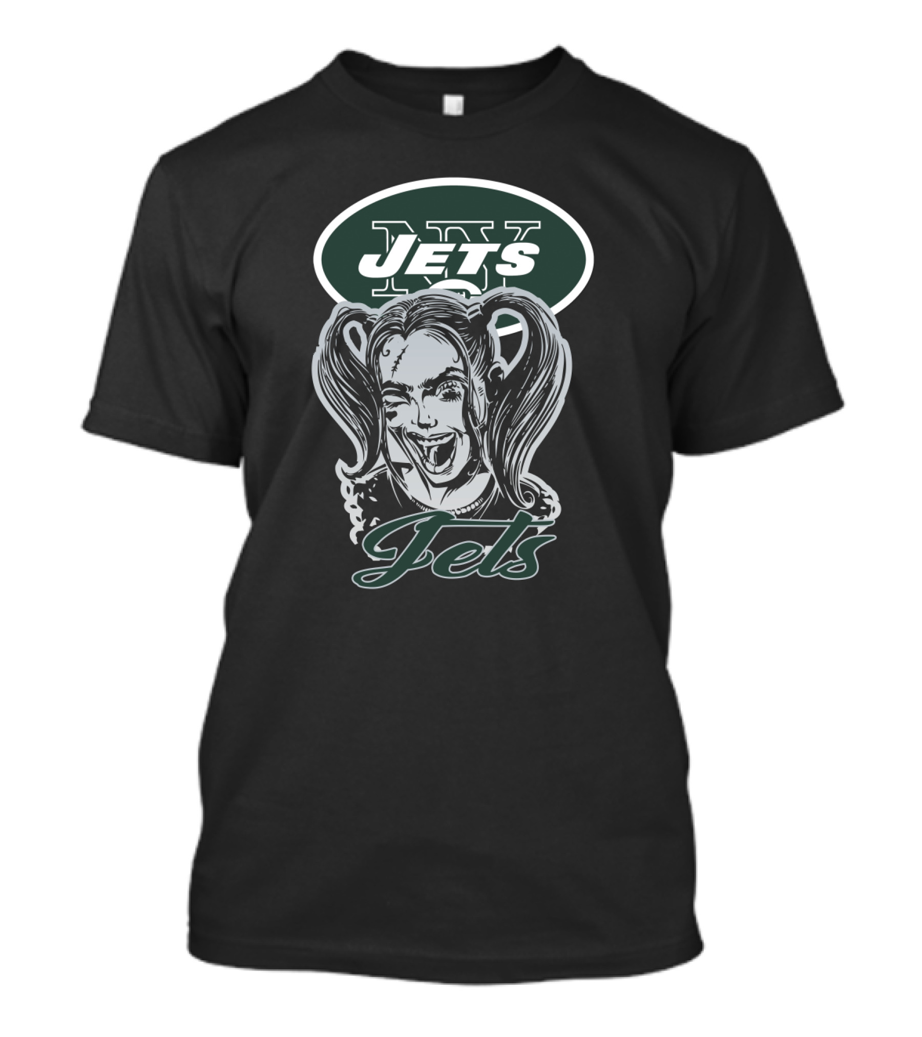 Harley Quinn And New York Jets Logo Crossover T-Shirt