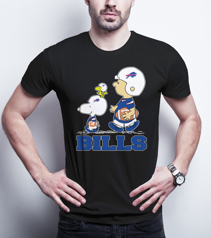Snoopy Woodstock And Charlie Brown Buffalo Bills Fans Football Helmets T-Shirt