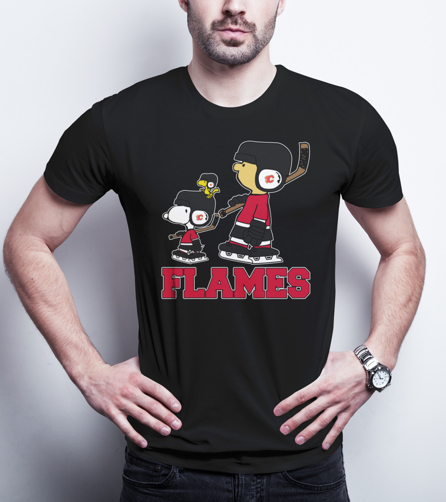 Snoopy Woodstock Calgary Flames Ice Hockey Fans T-Shirt