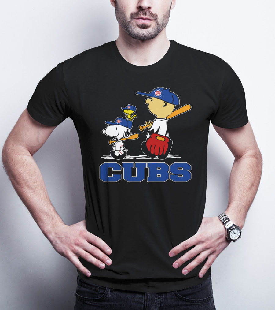 Cubs Snoopy Woodstock Baseball Fans With Cubs Caps T-Shirt