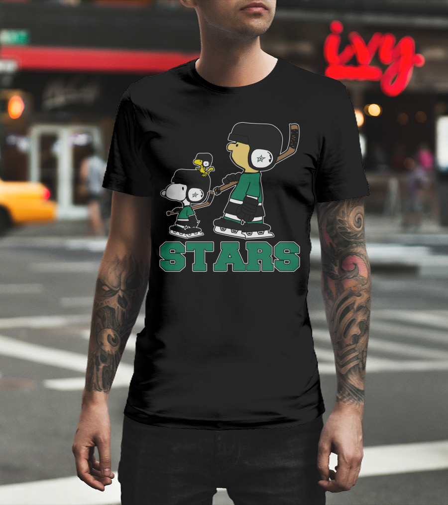 Snoopy And Woodstock Dallas Stars Hockey Team Fans With Stars T-Shirt