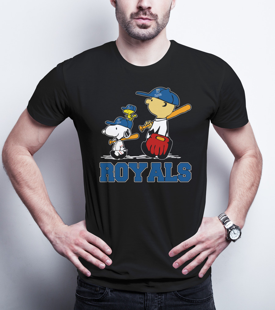 Royals Fans With Snoopy Woodstock And Charlie Brown Peanuts Baseball Theme T-Shirt
