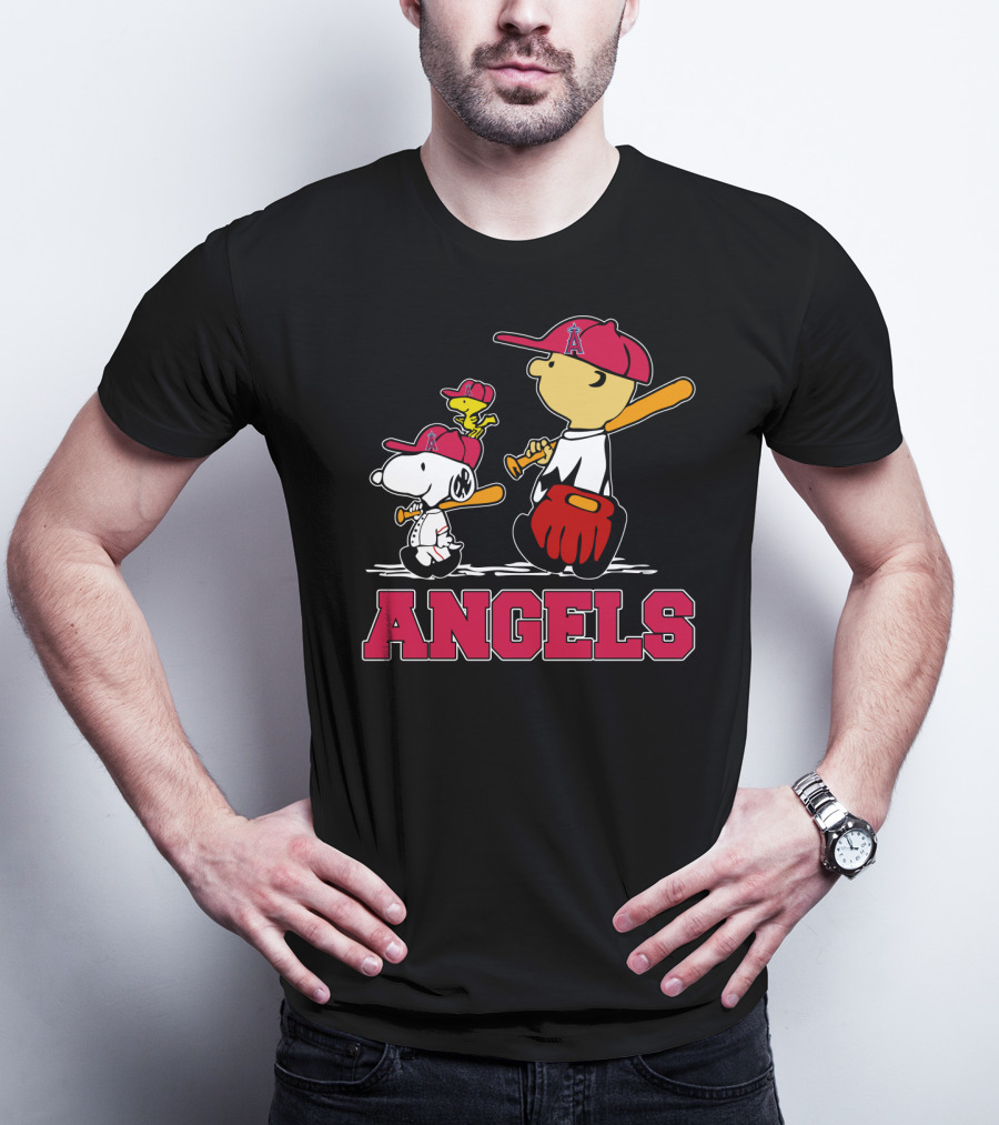 Snoopy Los Angeles Angels Baseball Fans With Woodstock And Bat T-Shirt