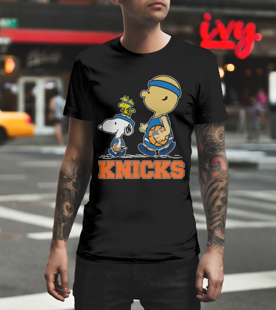 Snoopy Woodstock New York Knicks Basketball Fans Peanuts Characters T-Shirt