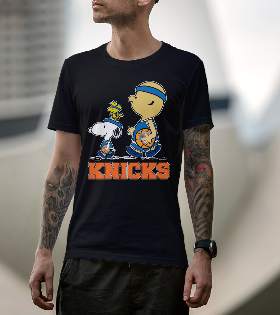 Snoopy Woodstock New York Knicks Basketball Fans Peanuts Characters T-Shirt