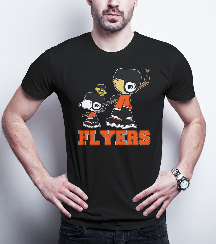 Snoopy And Woodstock In Philadelphia Flyers Hockey Gear With Flyers T-Shirt