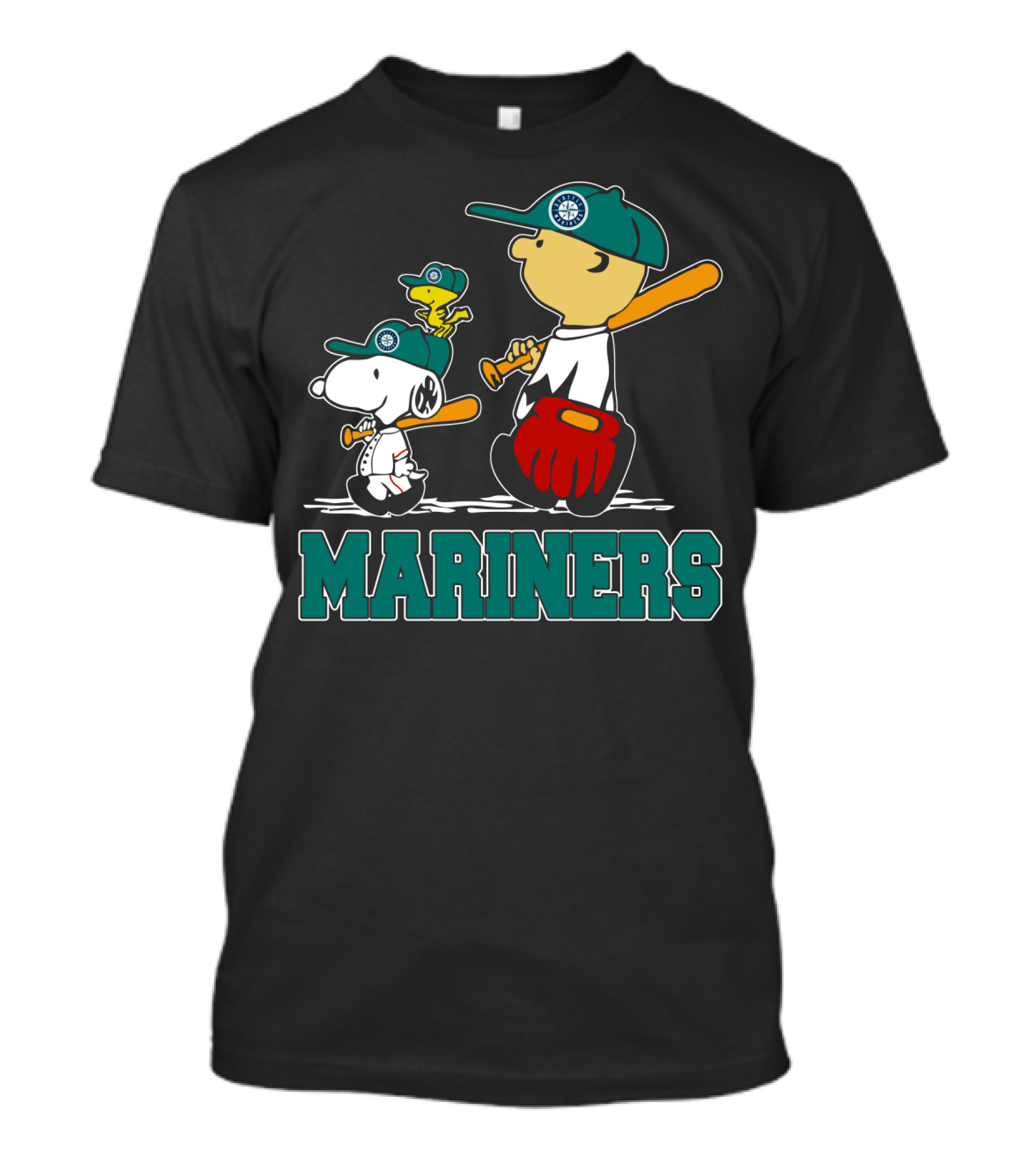 Snoopy Woodstock And Seattle Mariners Peanuts Baseball T-Shirt