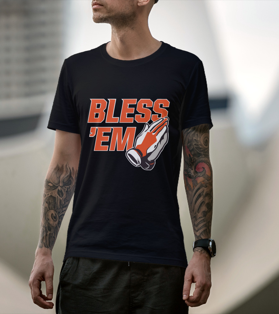 BLESS 'EM Praying Hands In Bold Orange And Black T-Shirt