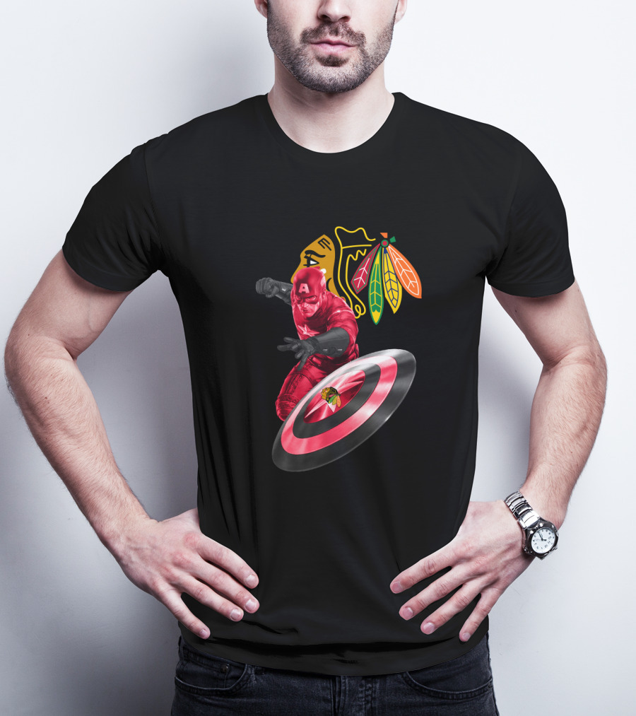 Captain America Chicago Blackhawks Crossover With Shield And Iconic T-Shirt