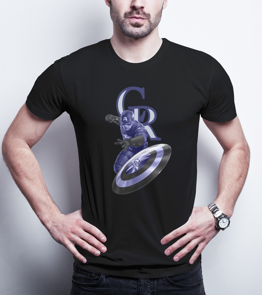 Colorado Rockies Captain America Shield Throwing Action T-Shirt