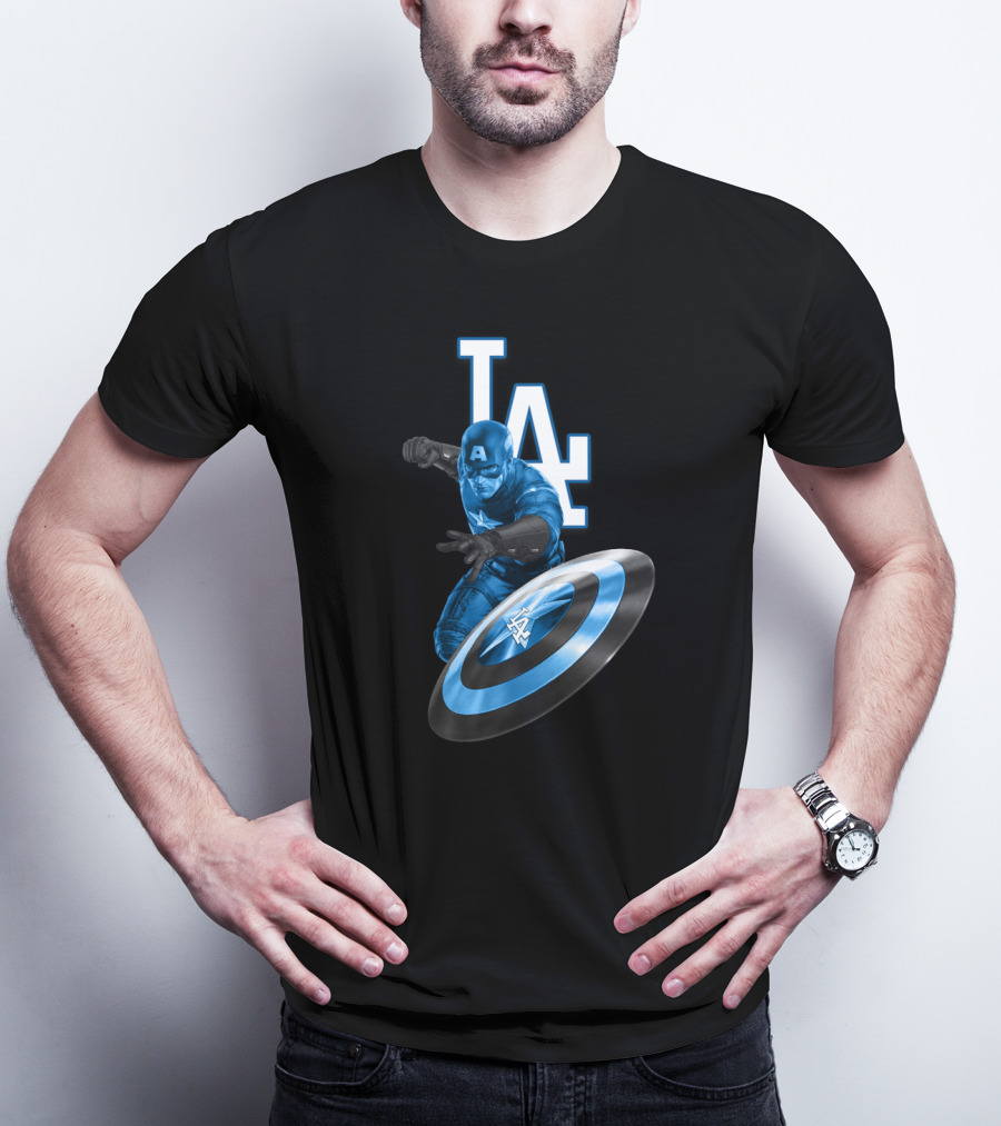 LA Dodgers Captain America Logo Collaboration With Shield T-Shirt