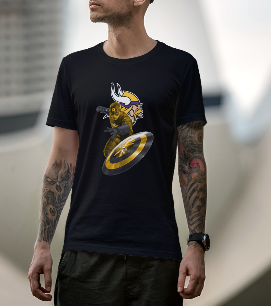 Minnesota Vikings Captain America Crossover Shield T-Shirt