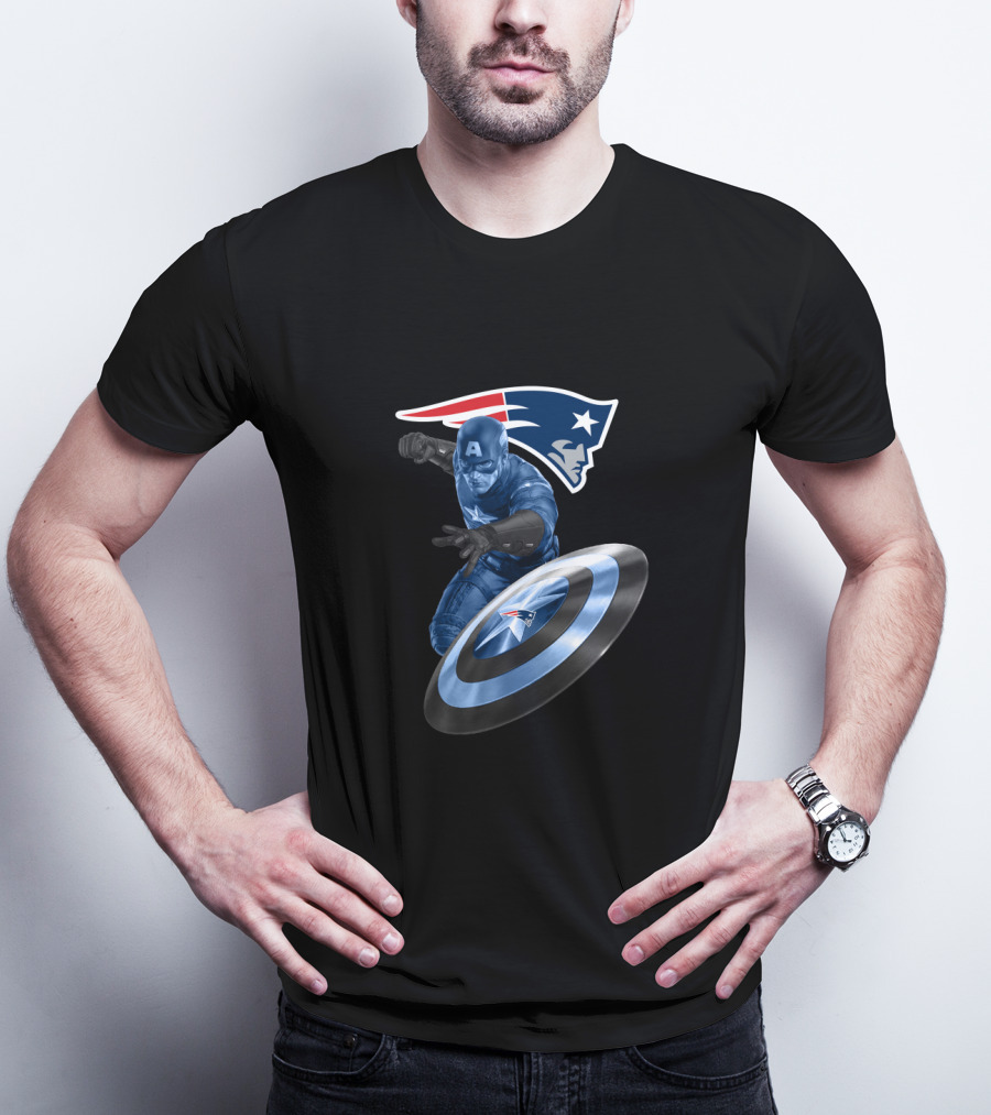 New England Patriots Captain America Crossover Shield T-Shirt