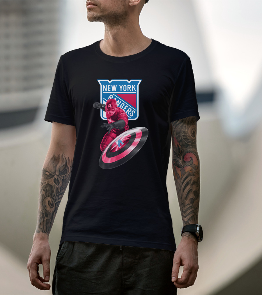 New York Rangers Captain America Crossover With Shield T-Shirt