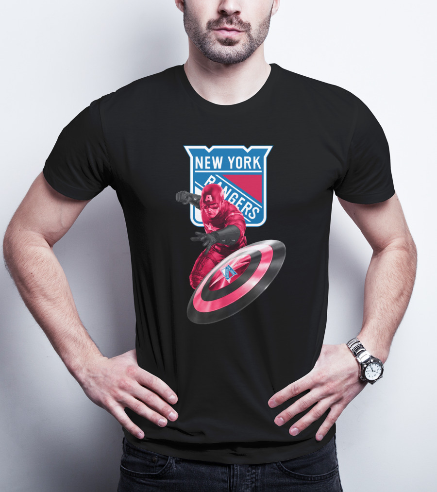 New York Rangers Captain America Crossover With Shield T-Shirt
