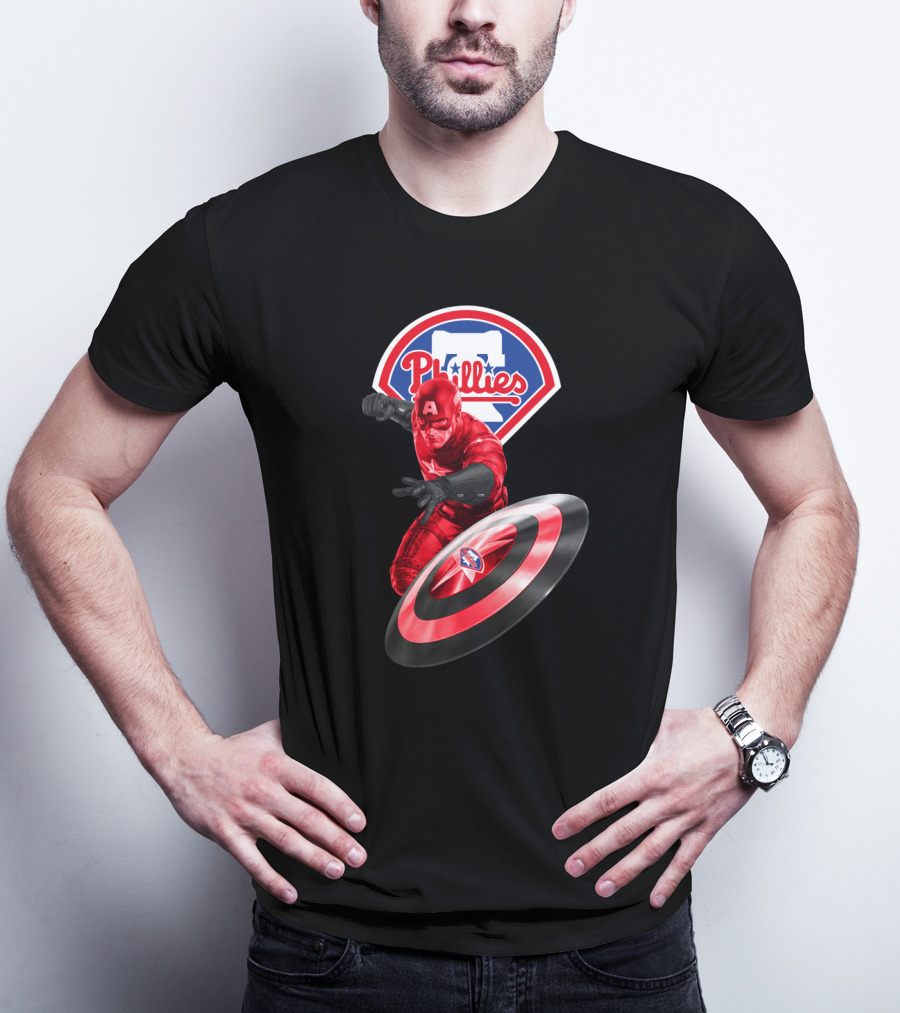 Philadelphia Phillies Marvel Collaboration Featuring Captain America Icon And Shield T-Shirt