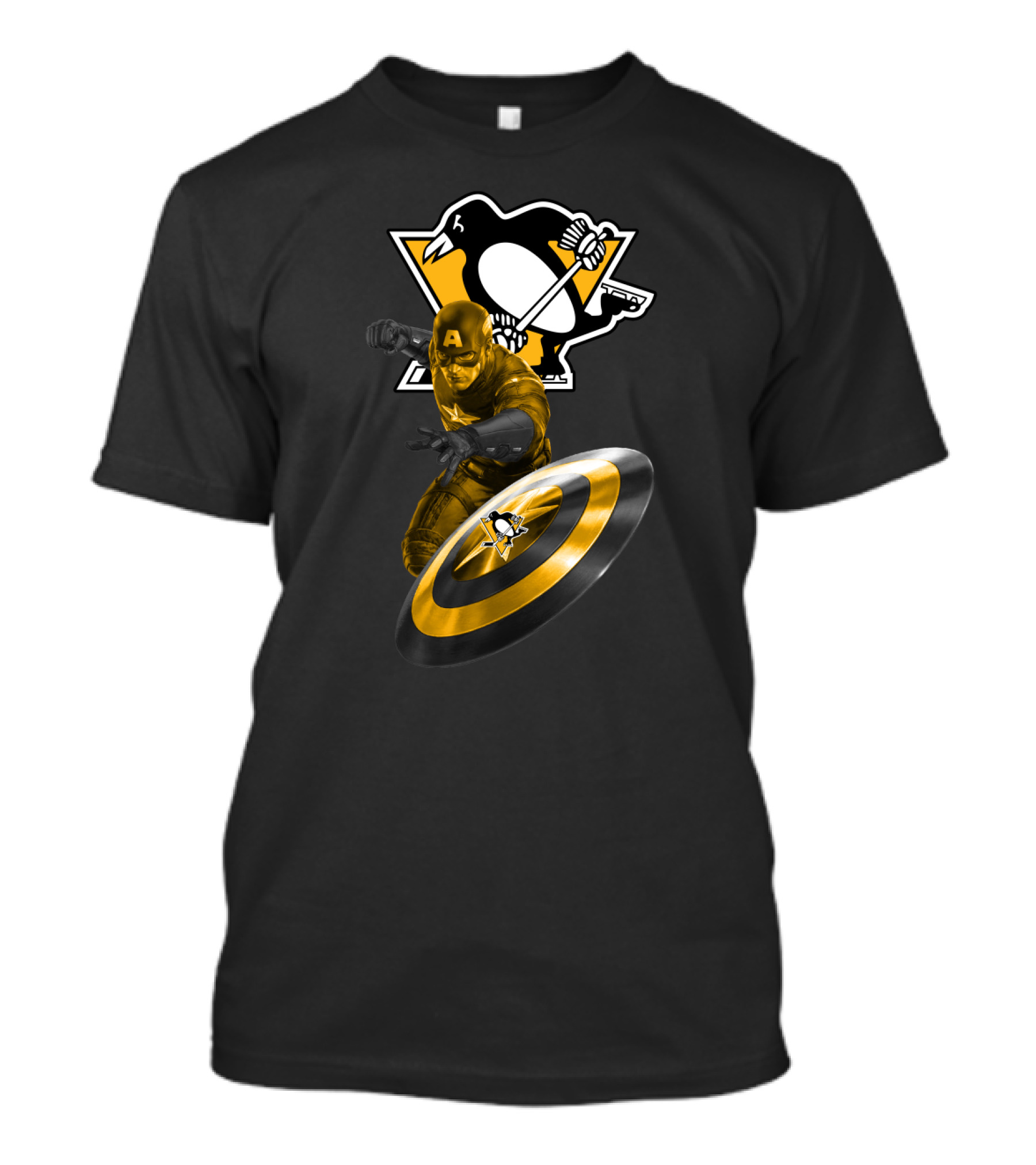 Pittsburgh Penguins Hockey Marvel Captain America Crossover Shield T-Shirt