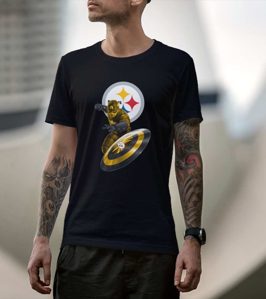 Pittsburgh Steelers Captain America Shield Iconic Mashup T-Shirt