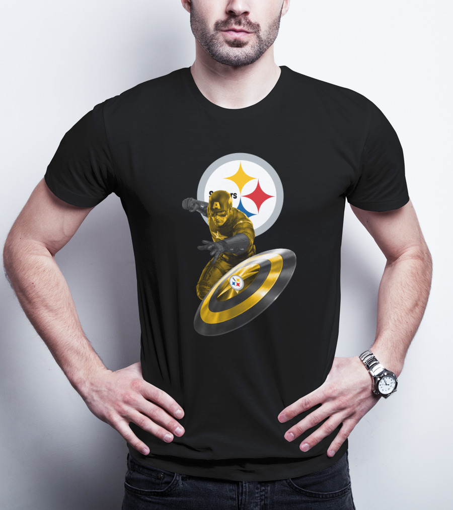 Pittsburgh Steelers Captain America Shield Iconic Mashup T-Shirt