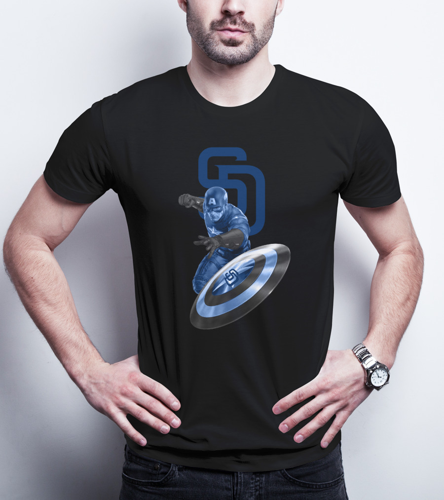 San Diego Padres Captain America Shield Crossover T-Shirt