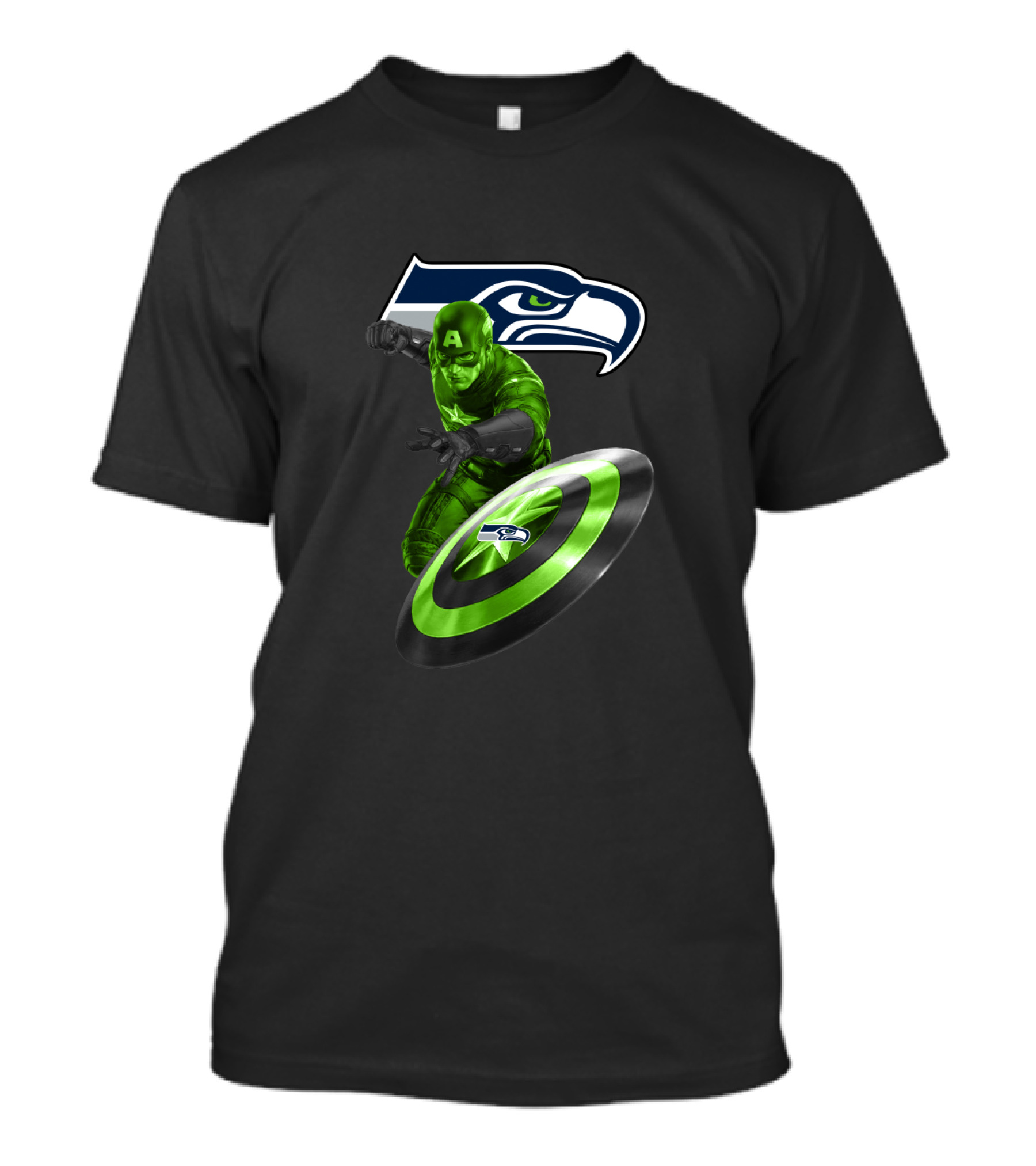 Seattle Seahawks Captain America Shield Crossover T-Shirt