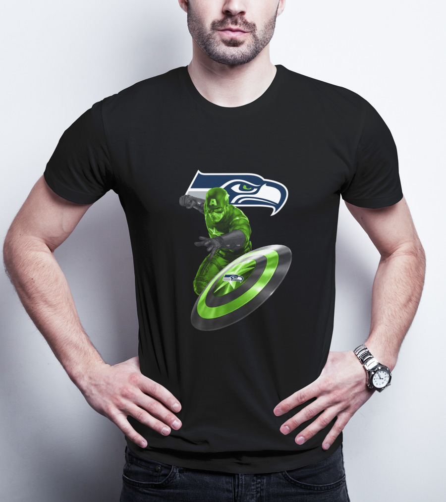 Seattle Seahawks Captain America Shield Crossover T-Shirt