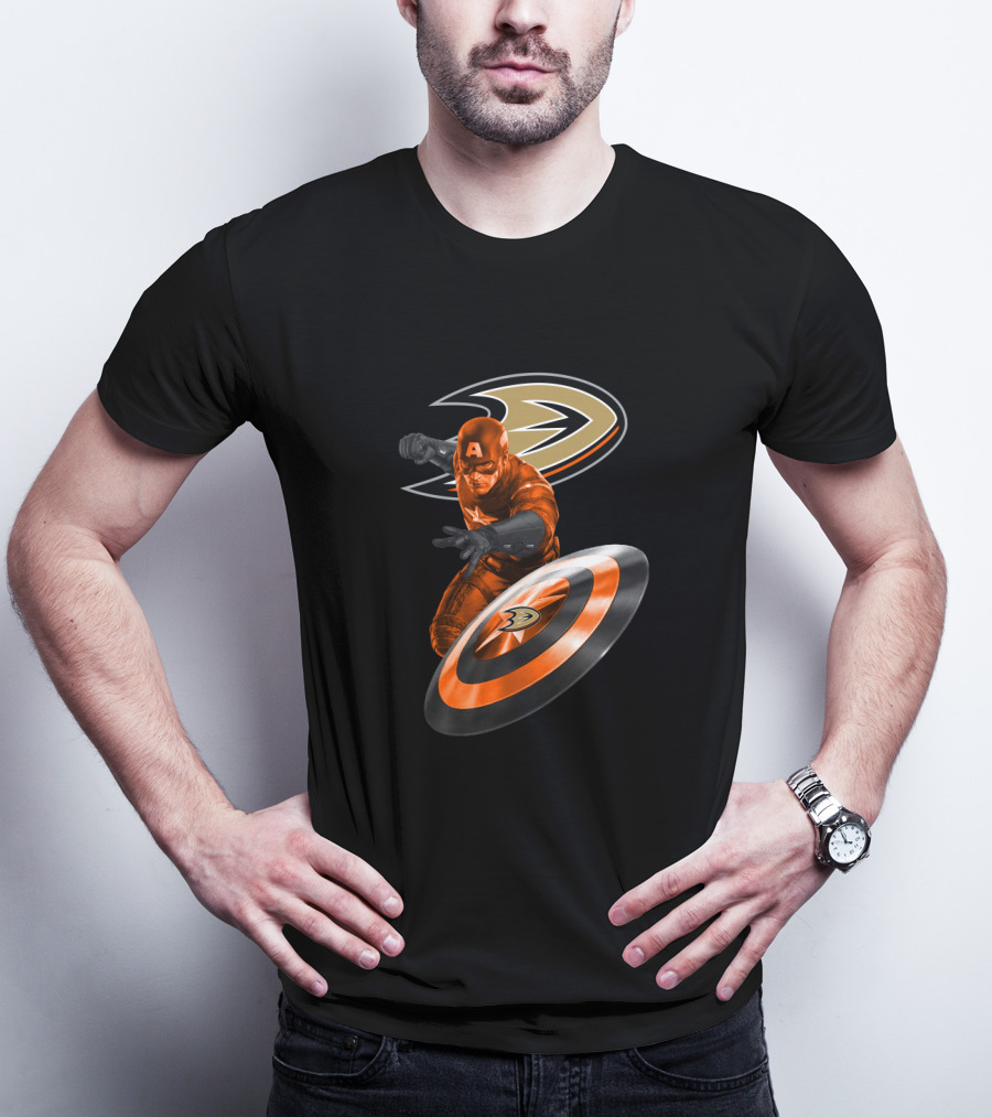 Anaheim Ducks And Captain America Enthusiasts Unite With Marvel Heroic Hockey T-Shirt