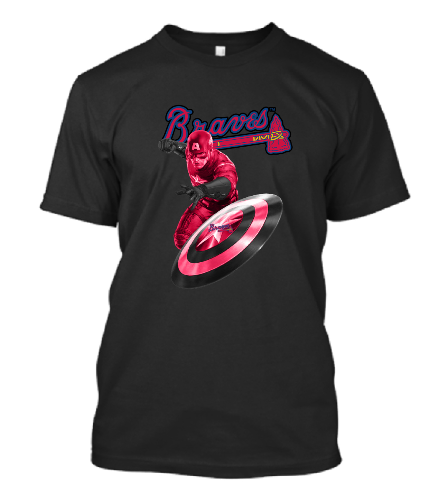 Braves Captain America Crossover Fan Art With Atlanta Team Colors And Shield T-Shirt